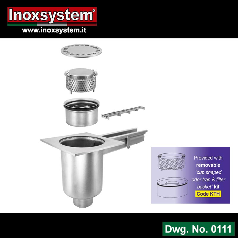 Total Hygienic floor drains with cup and connection in stainless steel